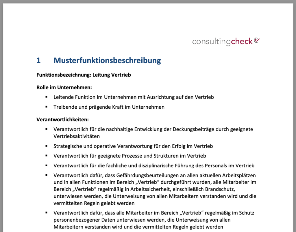 Functional descriptions Sales - consultingcheck