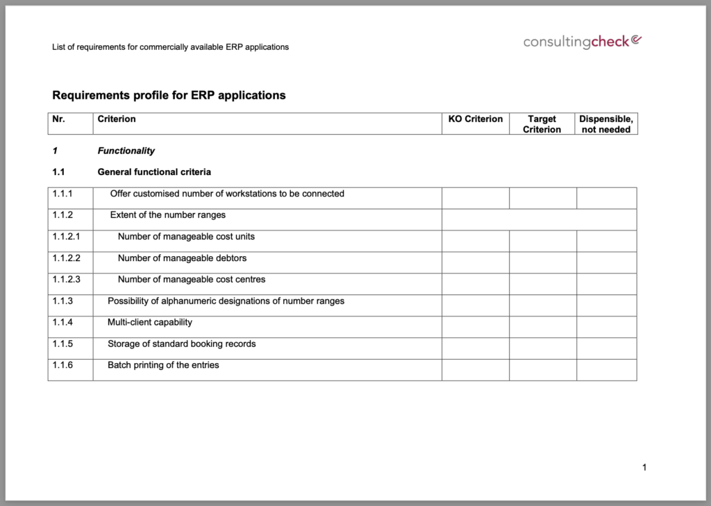 Requirements profile for ERP systems - consultingcheck
