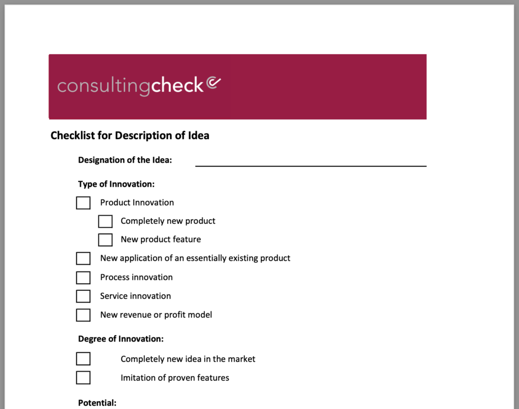 Checklist for describing ideas - consultingcheck