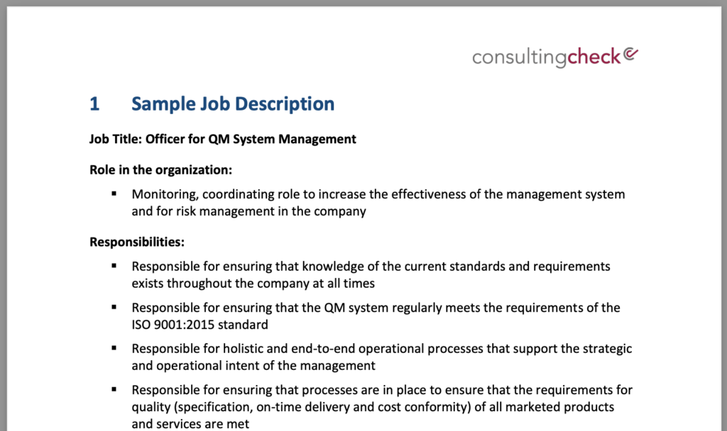 Functional descriptions of management representatives - consultingcheck