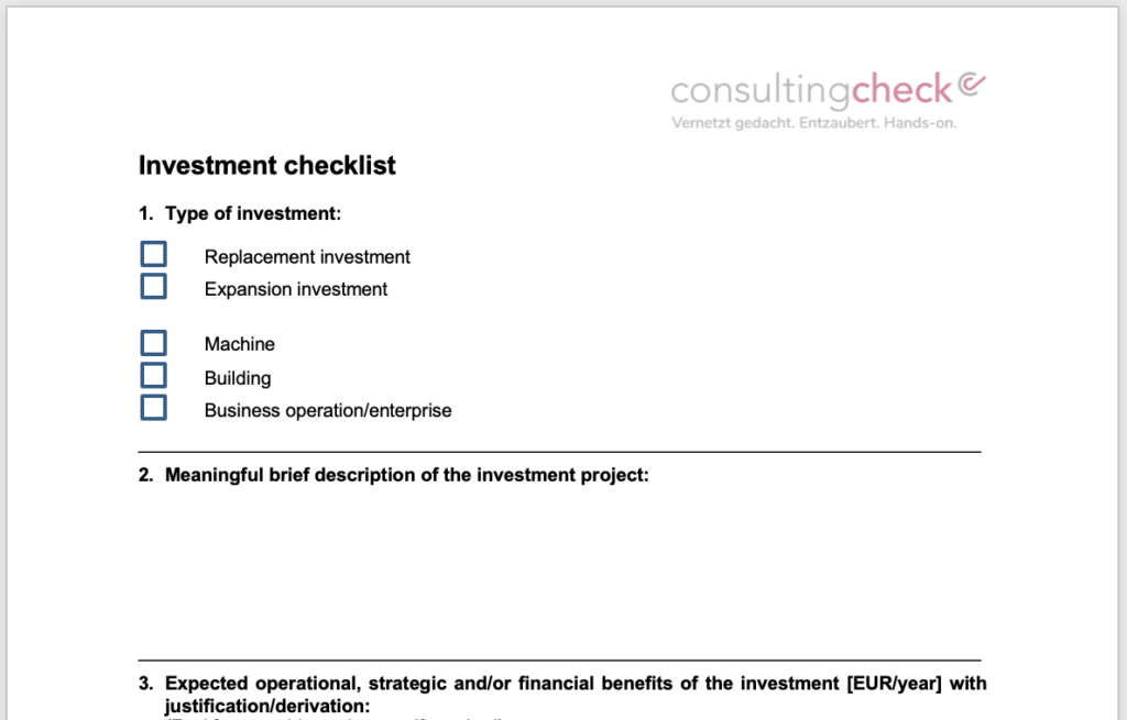 Investment checklist - consultingcheck