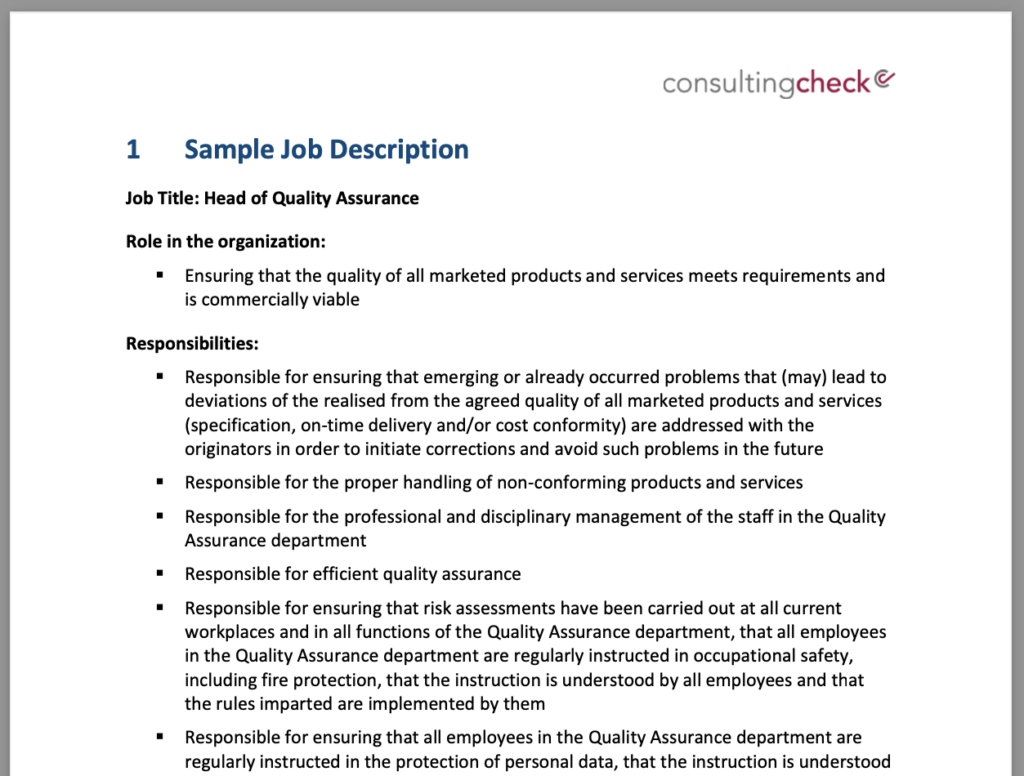 Functional descriptions Quality assurance - consultingcheck